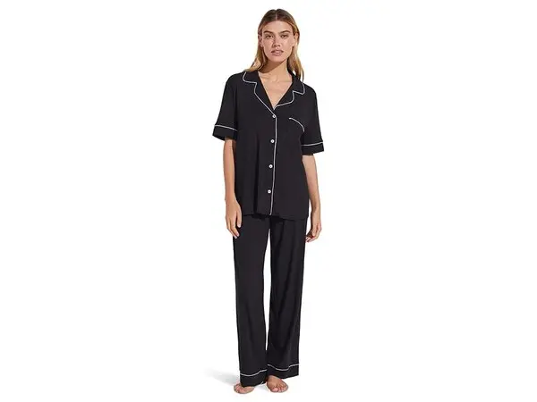 Eberjey Gisele Tenceltm Modal Short Sleeve Pant Pj Set Pajama Sets Thistle/ivory - Black