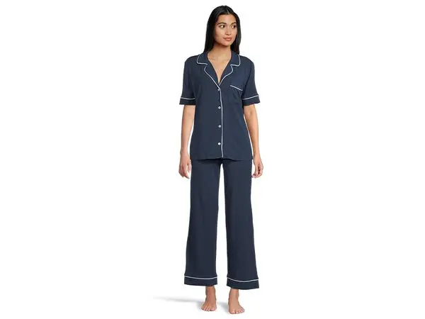 Eberjey Gisele Tencela C/ Modal Short Sleeve Pant Pj Set Pajama Sets Pure Ivory - Blue