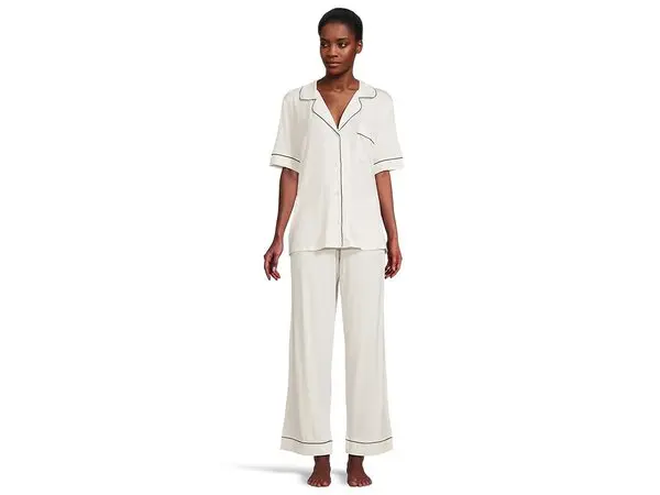 Eberjey Gisele Tenceltm Modal Short Sleeve Pant Pj Set Pajama Sets Berry Blush/ivory - Navy