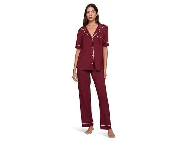 Eberjey Gisele Tenceltm Modal Short Sleeve Pant Pj Set Pajama Sets Bordeaux/ivory - Red