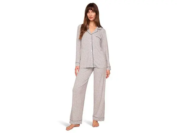 Eberjey Gisele Printed Tencela C/ Modal Long Pj Set Pajama Sets Large Swans Ice /ivory - Gray