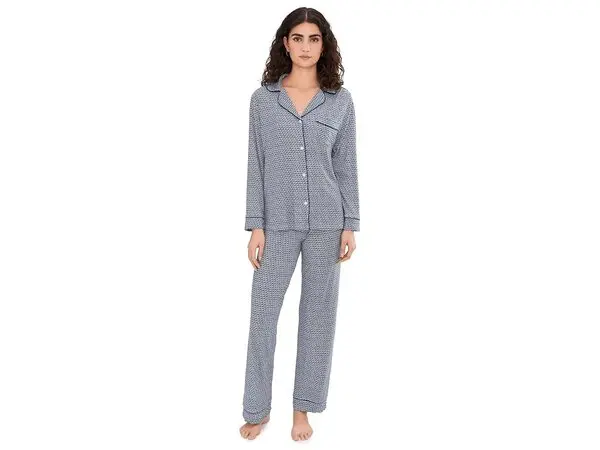 Eberjey Gisele Printed Tencela C/ Modal Long Pj Set Pajama Sets Heart To Heart/black - Gray
