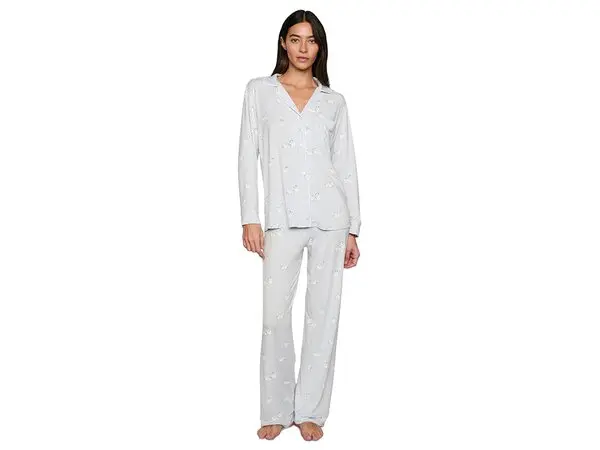 Eberjey Gisele Printed Tencela C/ Modal Long Pj Set Pajama Sets Heart To Heart/black - Gray