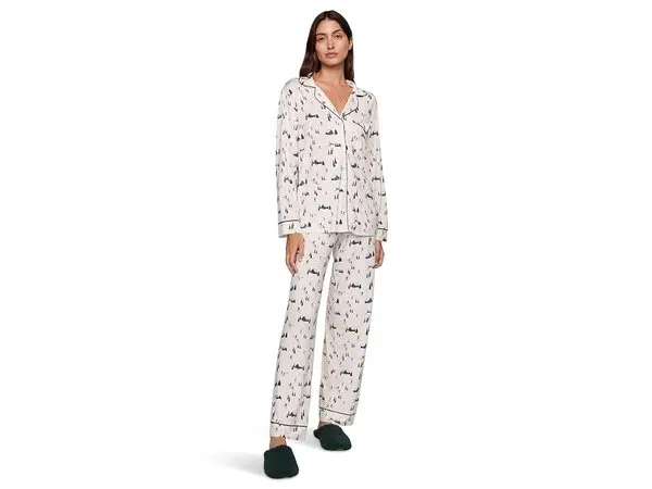 Eberjey Gisele Printed Tencela C/ Modal Long Pj Set Pajama Sets Heart To Heart/black - White