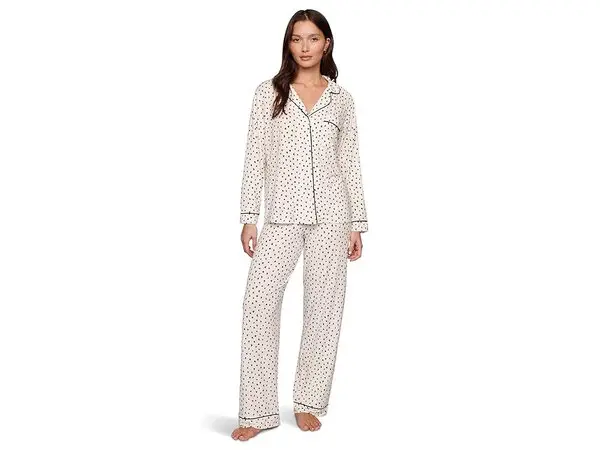 Eberjey Gisele Printed Tencela C/ Modal Long Pj Set Pajama Sets Large Swans Ice /ivory - White