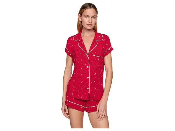 Eberjey Gisele Printed Shortie Pj Set Pajama Sets Duo Stripe Slate /ivory - Red