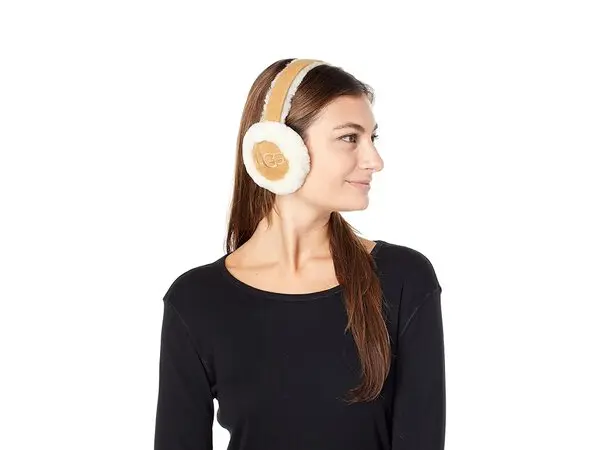 UGG Water Resistant Sheepskin Earmuffs With Embroidered Logo - Brown