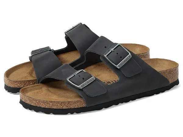 BIRKENSTOCK Arizona Oiled Leather Sandals - Black