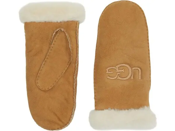 UGG Embroidered Sheepskin Mittens With Tech Palm - Brown