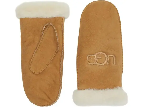 UGG Sheepskin Embroidered Mittens - Chestnut
