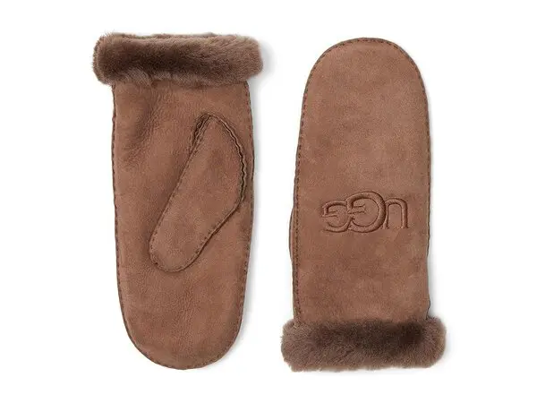 UGG Embroidered Sheepskin Mittens With Tech Palm - Taupe