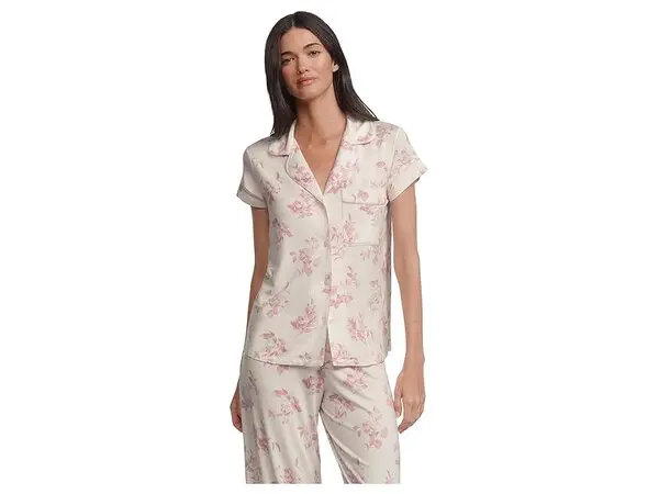 Eberjey Gisele Printed Short Sleeve Crop Pajama Pajama Sets Rose Garden Cameo /pale Pi - Pink
