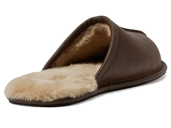 UGG Scuff Leather Slippers With Sheepskin Lining - Tan