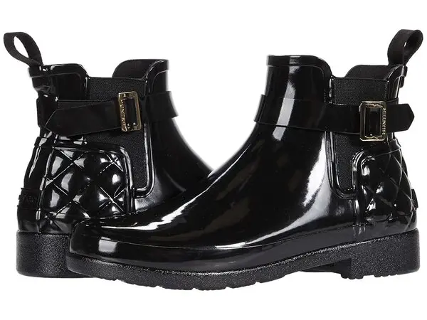 Hunter Refined Gloss Quilt Chelsea Boots - Black