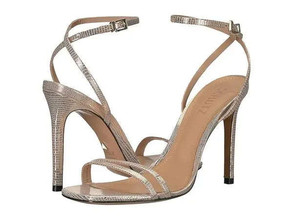 Schutz Platina Shine Lizard Stiletto Sandals - Gold