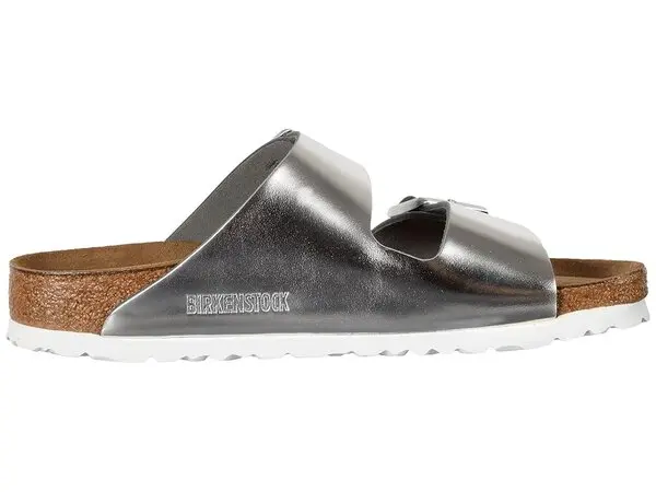 BIRKENSTOCK Arizona Soft Footbed Metallic Leather Dress Sandals - Silver