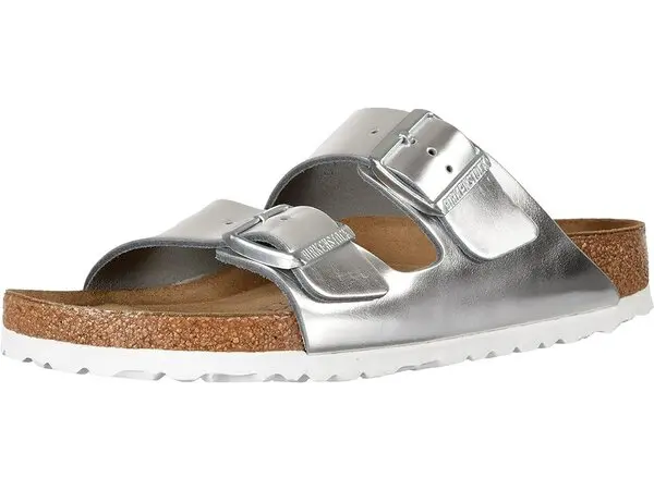BIRKENSTOCK Arizona Soft Footbed Metallic Leather Dress Sandals - Silver