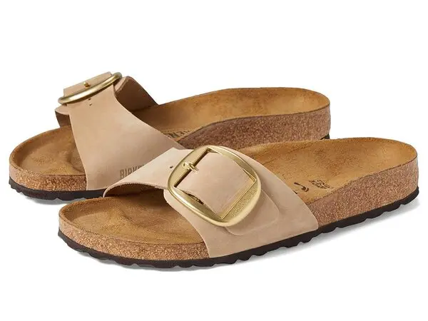 BIRKENSTOCK Madrid Big Buckle Nubuck Leather Sandals - Tan