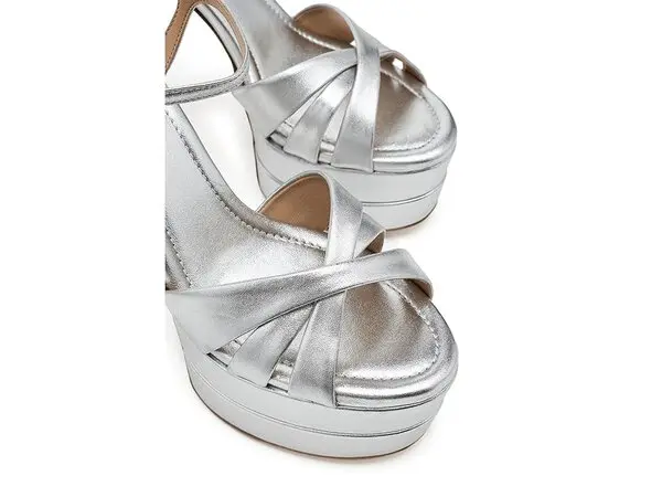 Schutz Keefa High Heel Platform Sandals - Silver