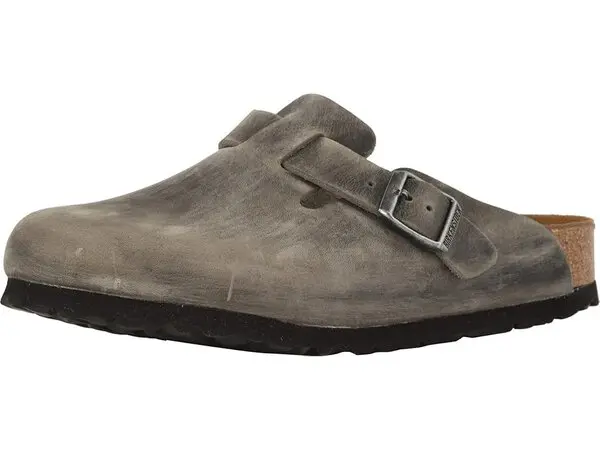 BIRKENSTOCK Boston Soft Footbed Oiled Leather Clogs - Gray
