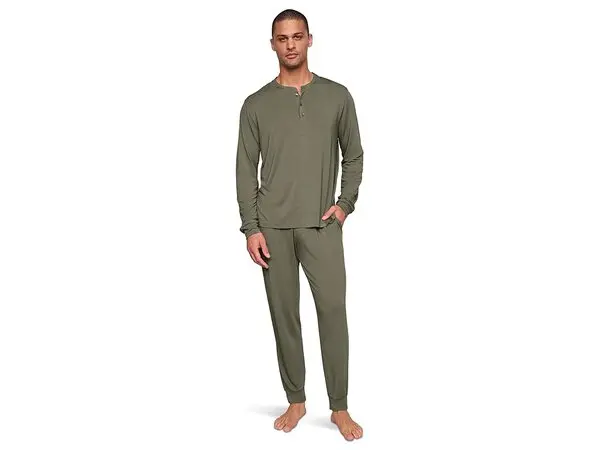 Eberjey Henry The Long Pj Set, Henry The Long Pj Set Pajama Sets Moonstruck - Olive