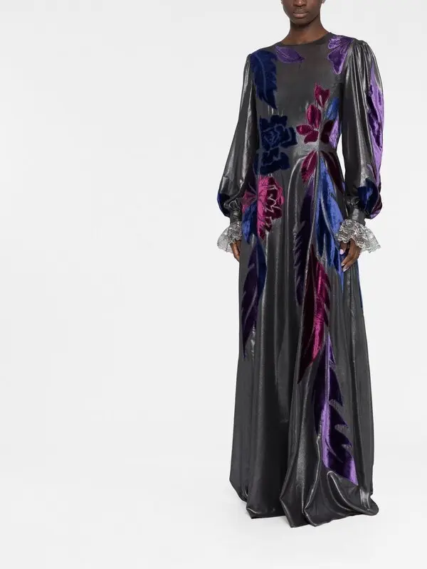 Alberta Ferretti Floral Appliqué Lace Cuff Gown