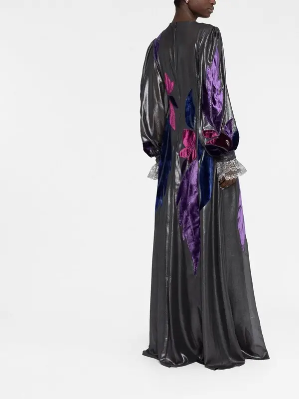 Alberta Ferretti Floral Appliqué Lace Cuff Gown