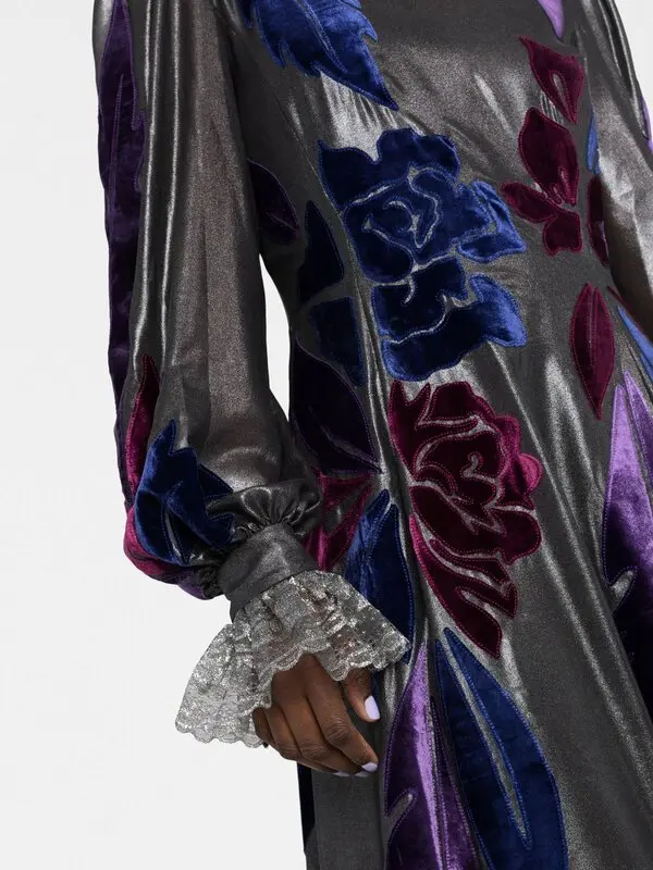 Alberta Ferretti Floral Appliqué Lace Cuff Gown