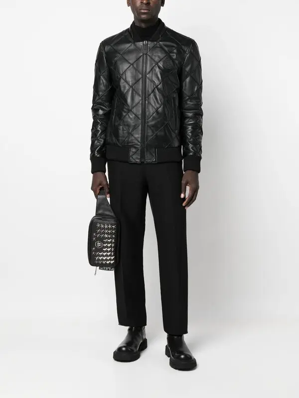 Philipp Plein Quilted Leather Bomber Jacket
