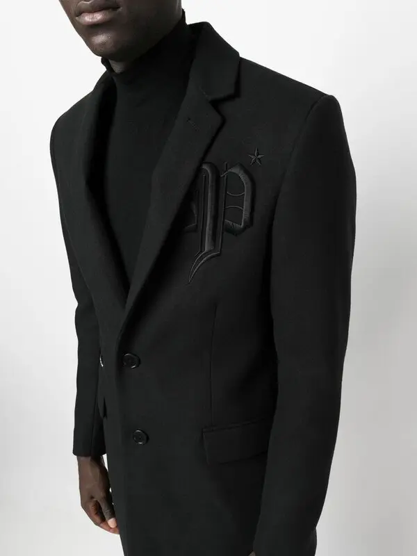 Philipp Plein Embroidered Logo Single-breasted Coat