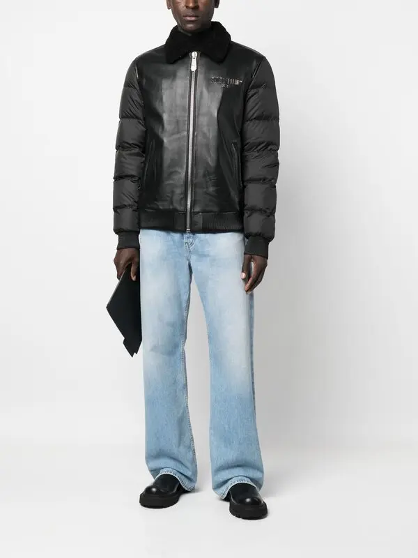 Philipp Plein Logo-print Padded Leather Jacket