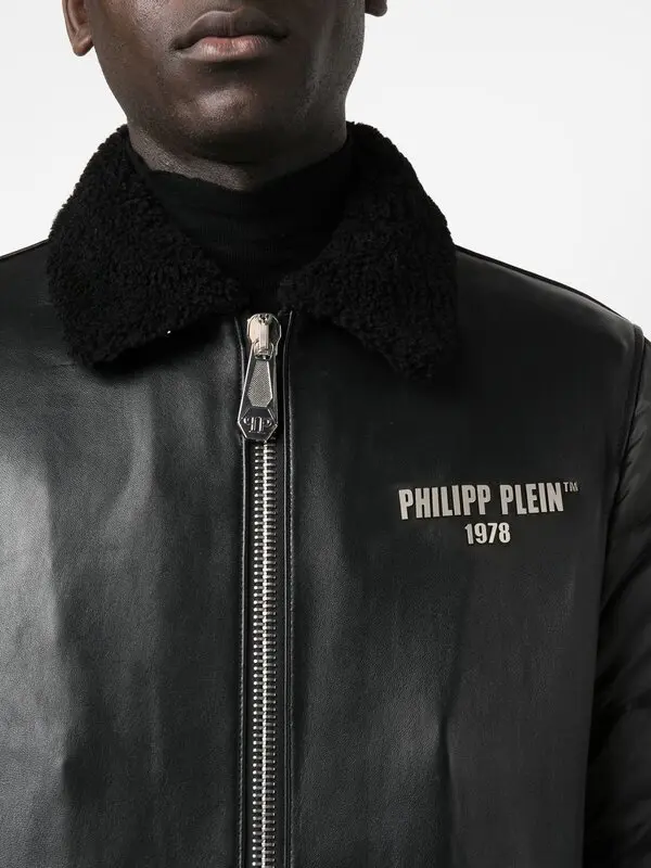 Philipp Plein Logo-print Padded Leather Jacket