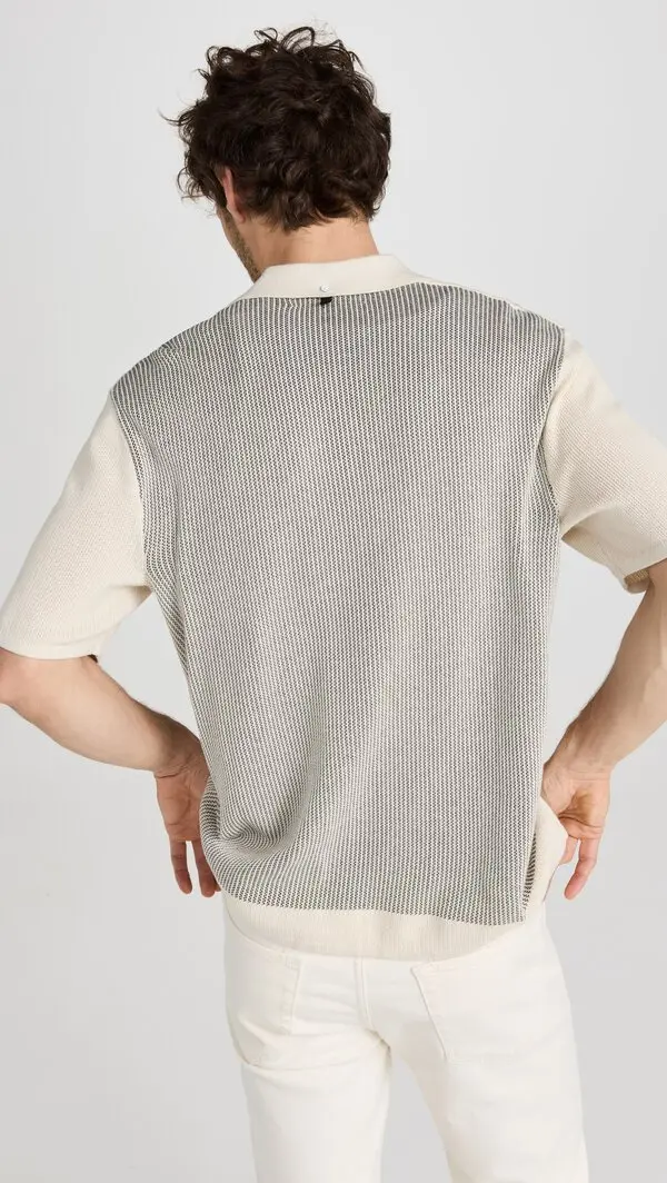Rag & Bone Harvey Knit Camp Shirt - Ivory/black