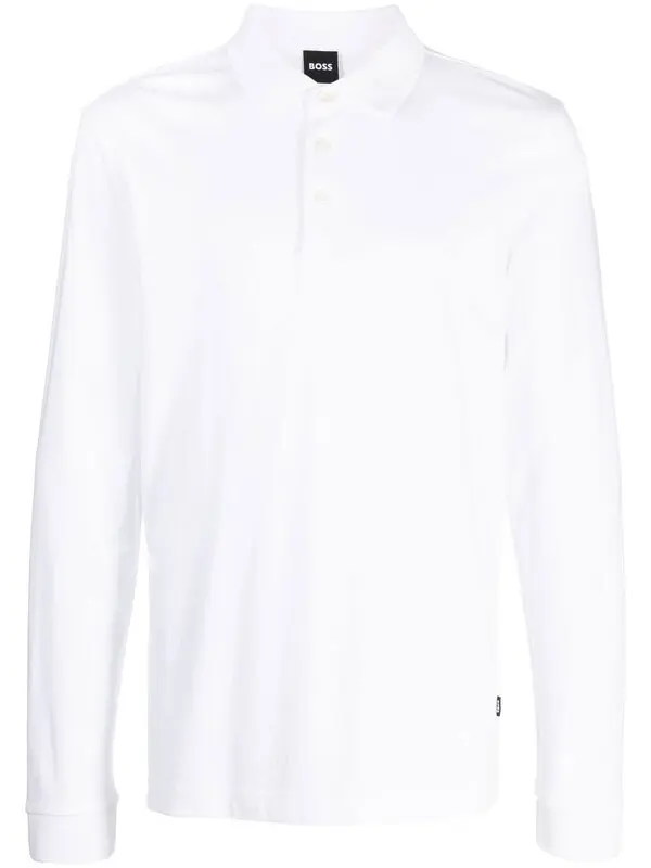 BOSS Long-sleeve Cotton Polo Shirt - White