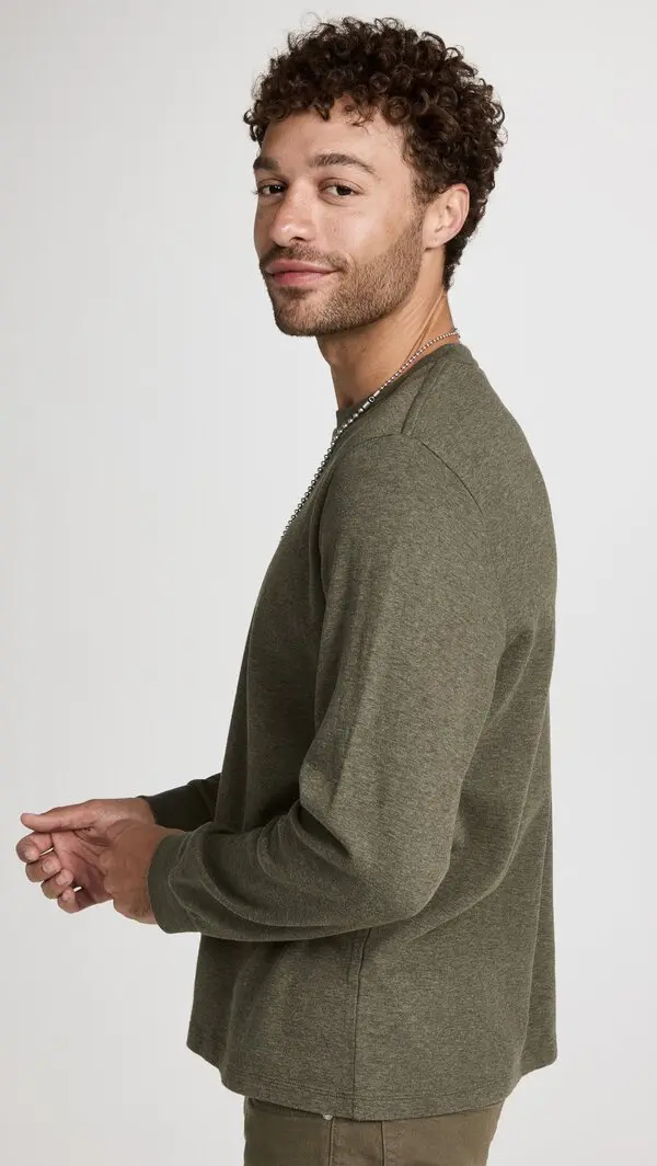 FRAME Long Sleeve Crew Neck Top - Heather Olive Green