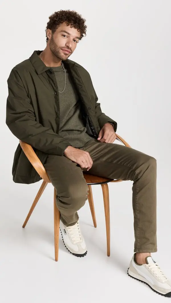 FRAME Long Sleeve Crew Neck Top - Heather Olive Green