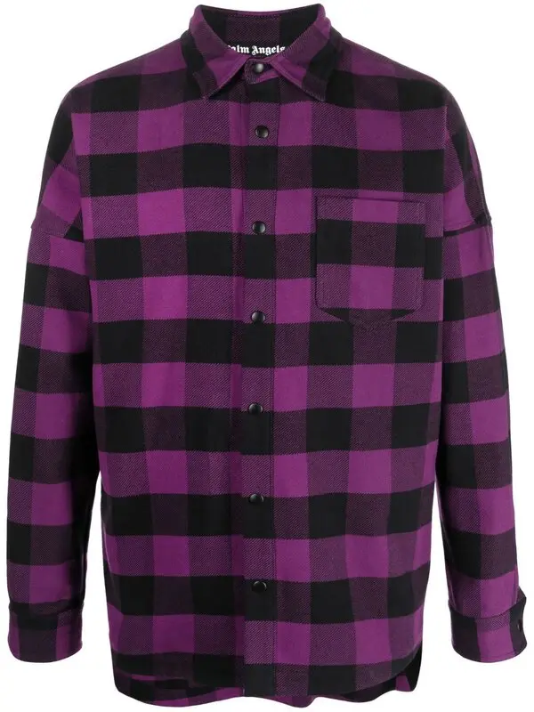 Palm Angels Check-print Cotton Shirt - Purple