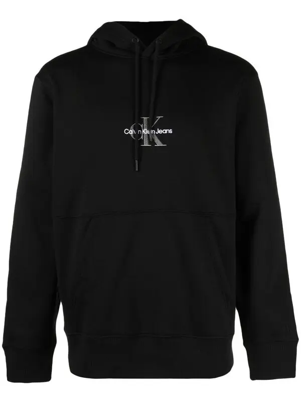 Calvin Klein Logo-embroidered Long-sleeve Hoodie - Black