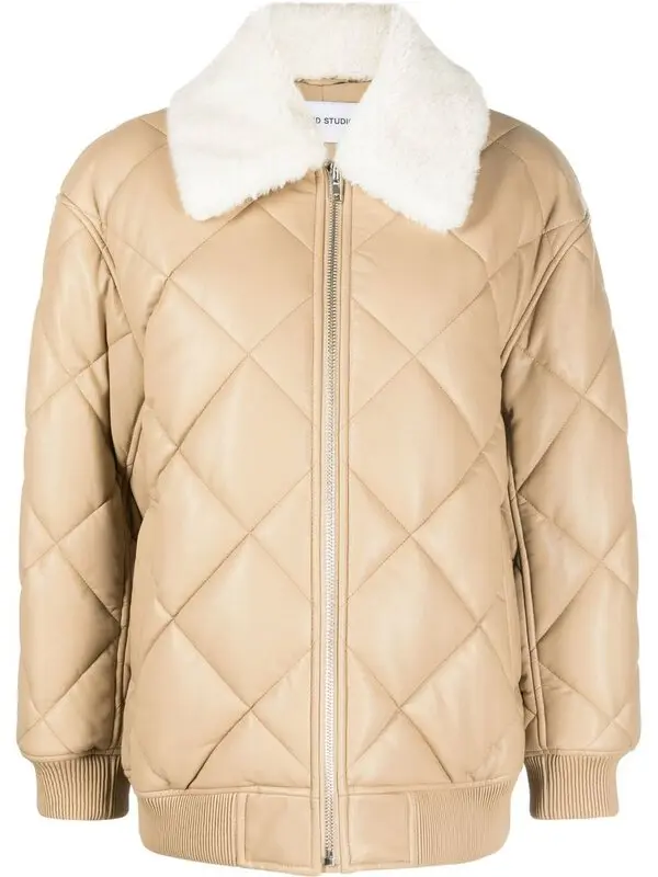 STAND STUDIO Diamond-quilted Faux-leather Jacket
