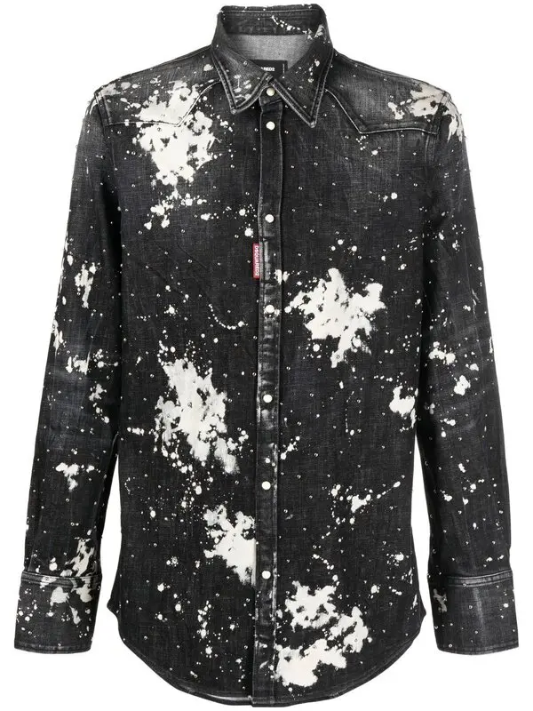 Dsquared2 Studded Bleach-effect Denim Shirt