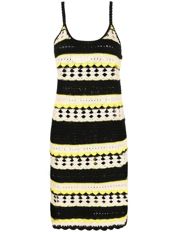 GANNI Striped Open-knit Minidress
