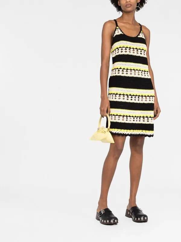 GANNI Striped Open-knit Minidress