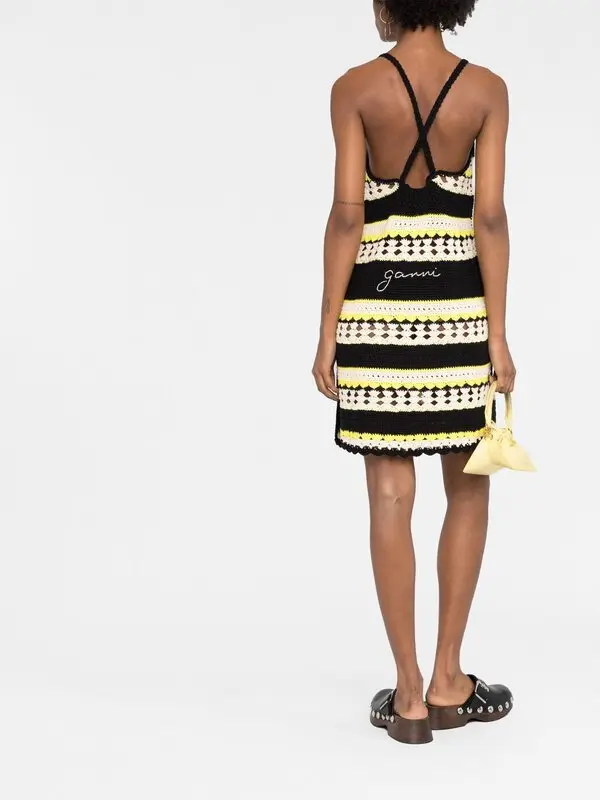 GANNI Striped Open-knit Minidress
