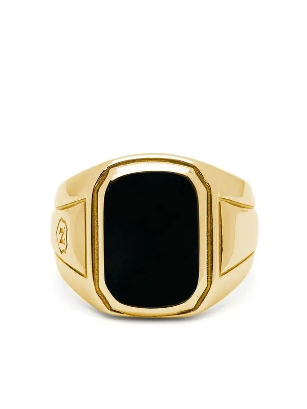 NIALAYA JEWELRY Plated Signet Ring With Onyx - Gold