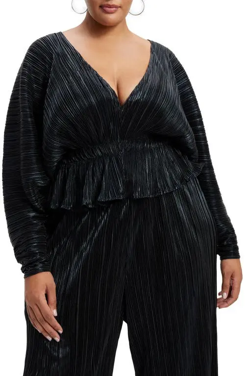 Good American Plissé Deep V-neck Dolman Sleeve Top
