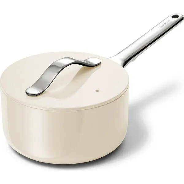 CARAWAY Nonstick Ceramic 1.75-quart Sauce Pan With Lid - Cream