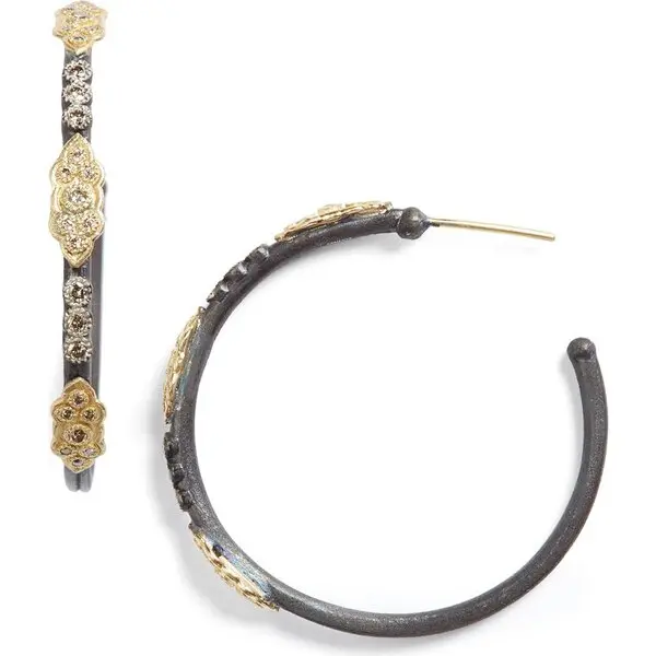 Armenta Old World Diamond Hoop Earrings - Blackened Silver/ Yellow Gold