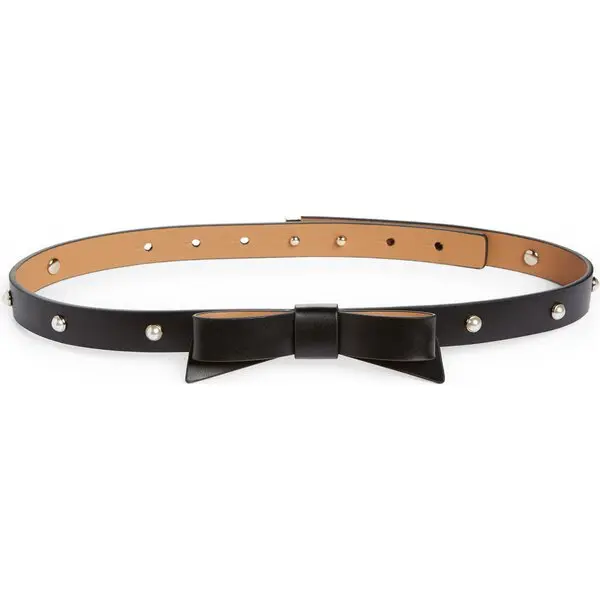 Kate Spade New York Imitation Pearl Bow Leather Belt - Black