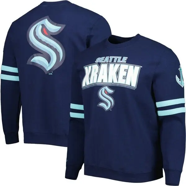 Mitchell & Ness Deep Sea Blue Seattle Kraken Allover Logo Pullover Sweatshirt