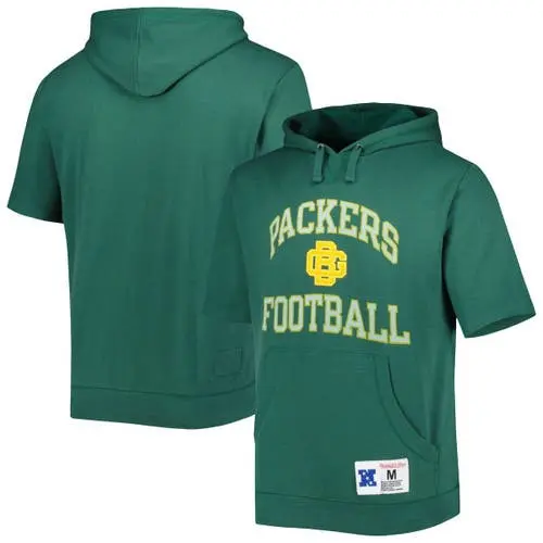 Mitchell & Ness Bay Packers Washed Short Sleeve Pullover Hoodie